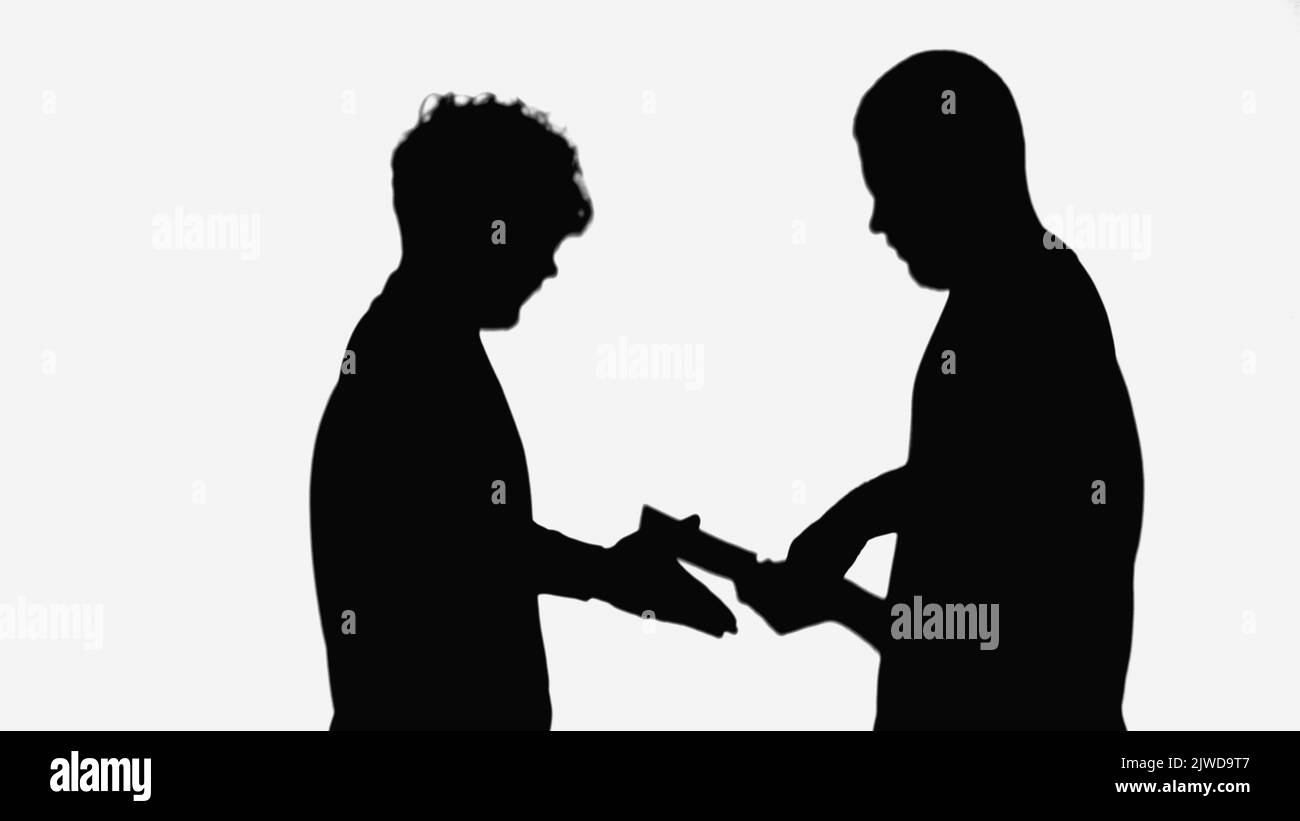silhouette of man taking money from employer isolated on white Stock ...
