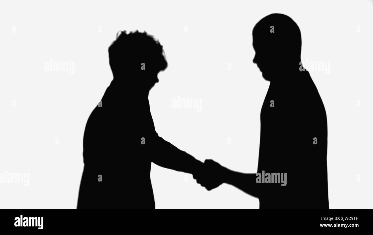 black silhouettes of businessmen shaking hands isolated on white Stock ...