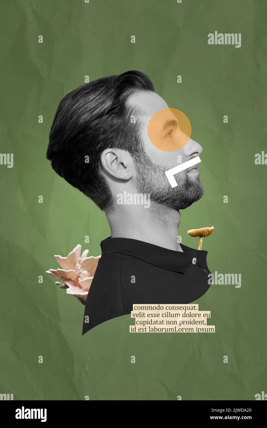 Photo 3d collage postcard poster image of handsome man face show ...