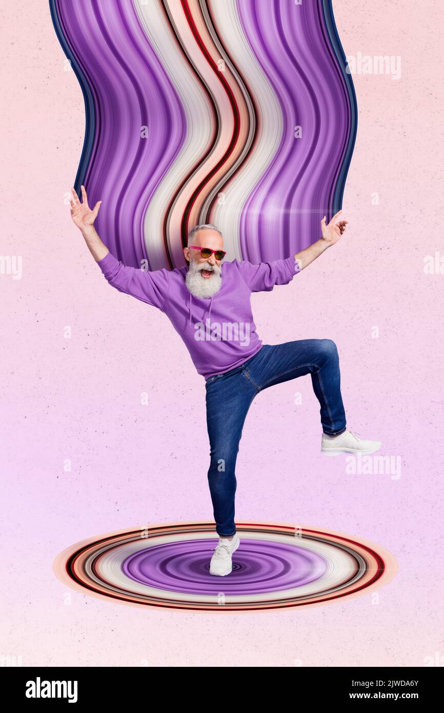 Vertical creative collage image of positive funky dancing old man ...