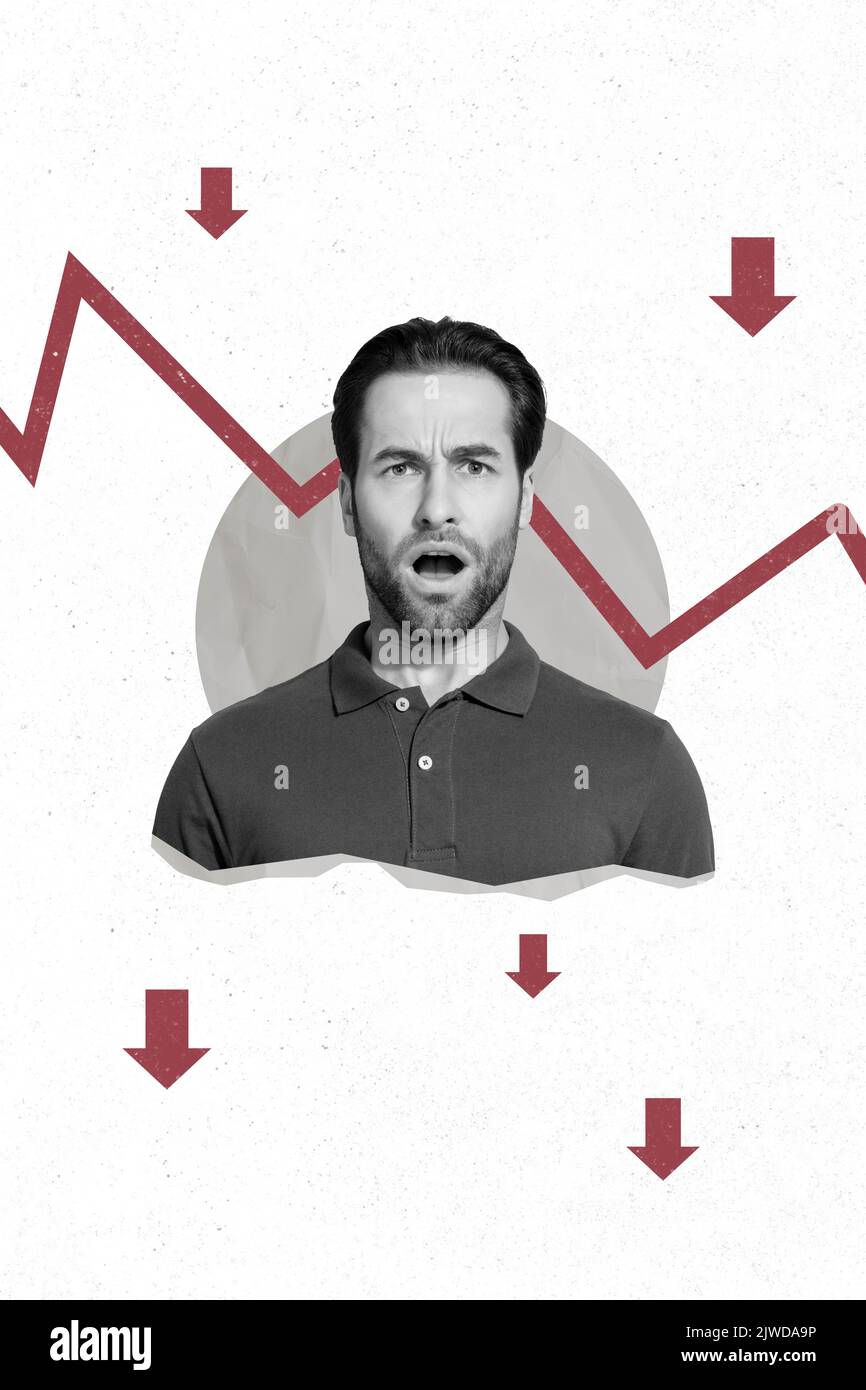 Collage photo of young attractive unhappy man beard open mouth bad ...