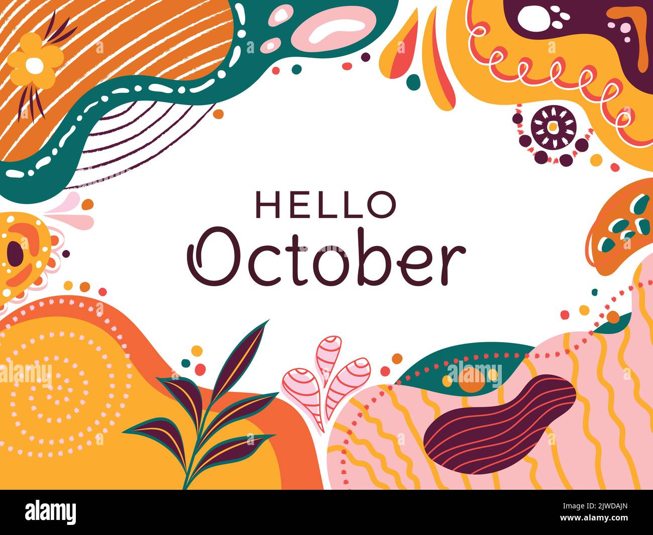 Hello October Floral Abstract Typography Social media post vector ...