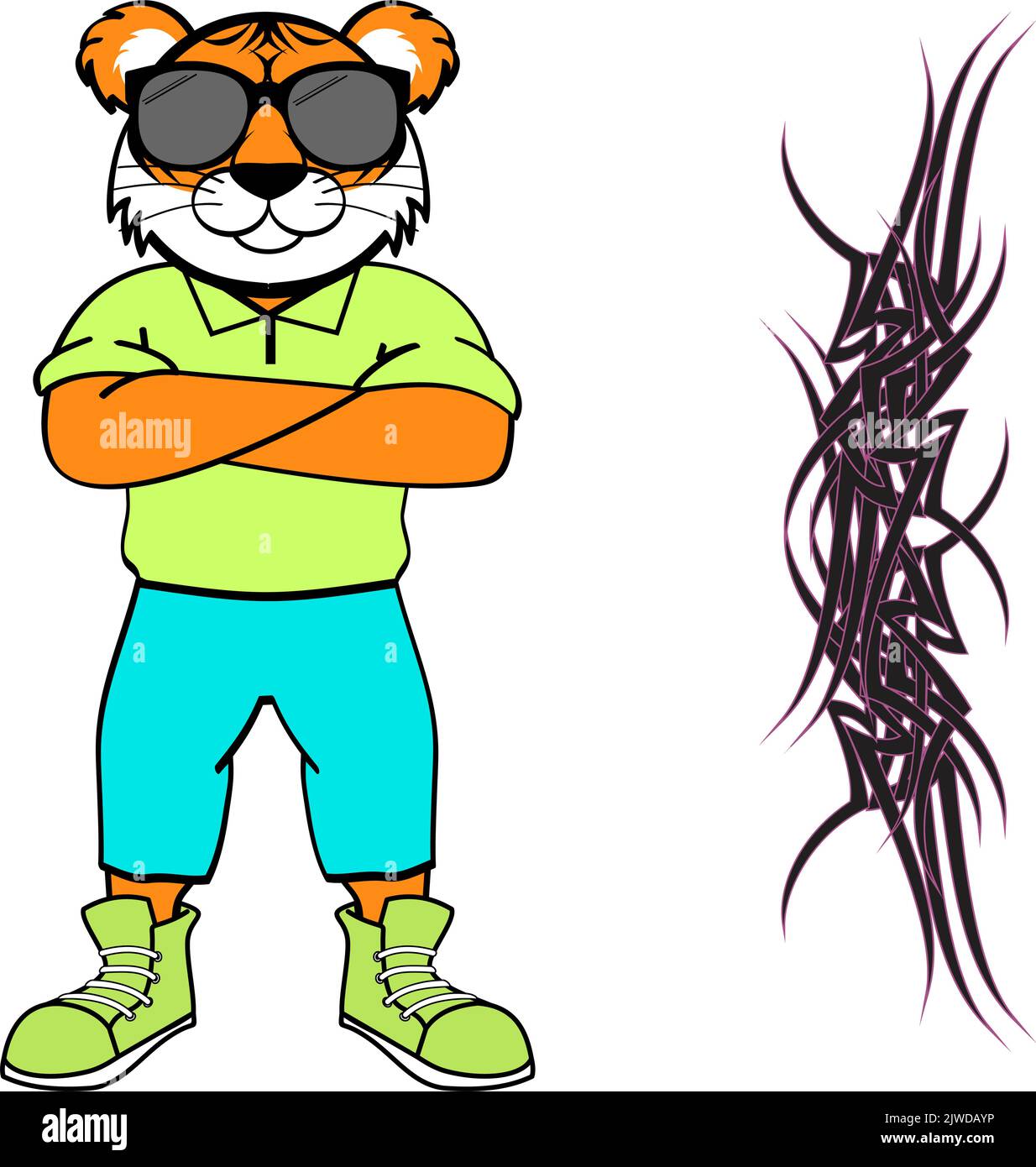standing tiger teen cartoon with sunglasses hipster style in vector ...