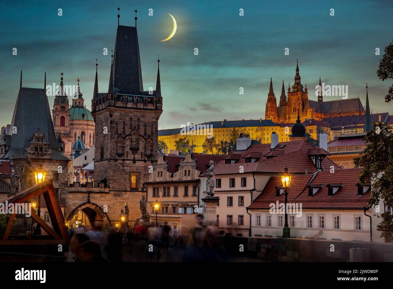 Prague, Czech Republic. Charles Bridge (Karluv Most - in czech) and Old Town Tower Stock Photo ...