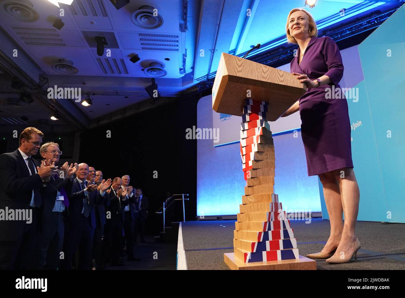 Liz Truss speaks at the Queen Elizabeth II Centre, London, after being ...