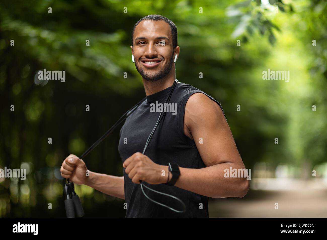 Happy athletic african american man enjoying open air workout Stock ...