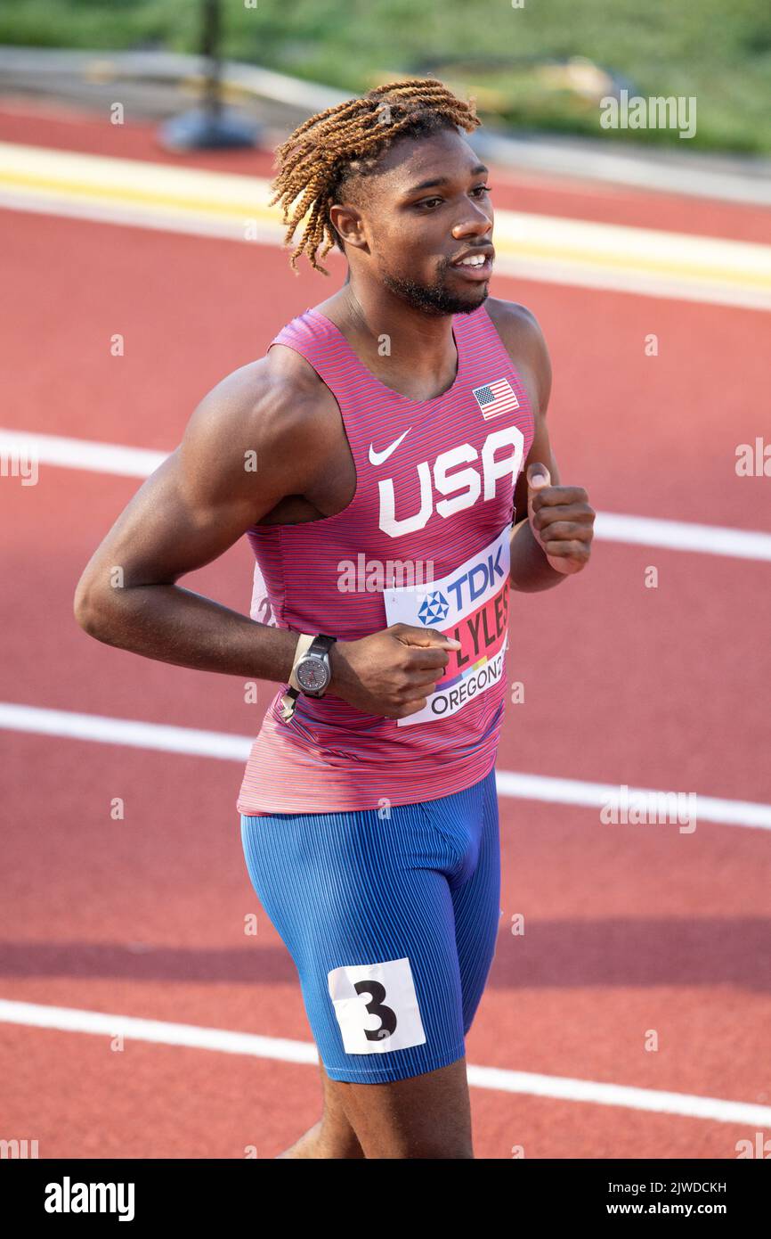 Noah Lyles of the USA competing in the men’s 200m heats at the World ...