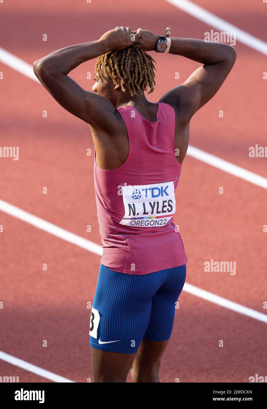 Noah Lyles of the USA competing in the men’s 200m heats at the World ...