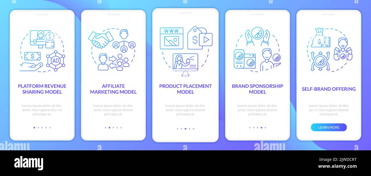 Creator Business Models Blue Gradient Onboarding Mobile App Screen Stock Vector Image And Art Alamy