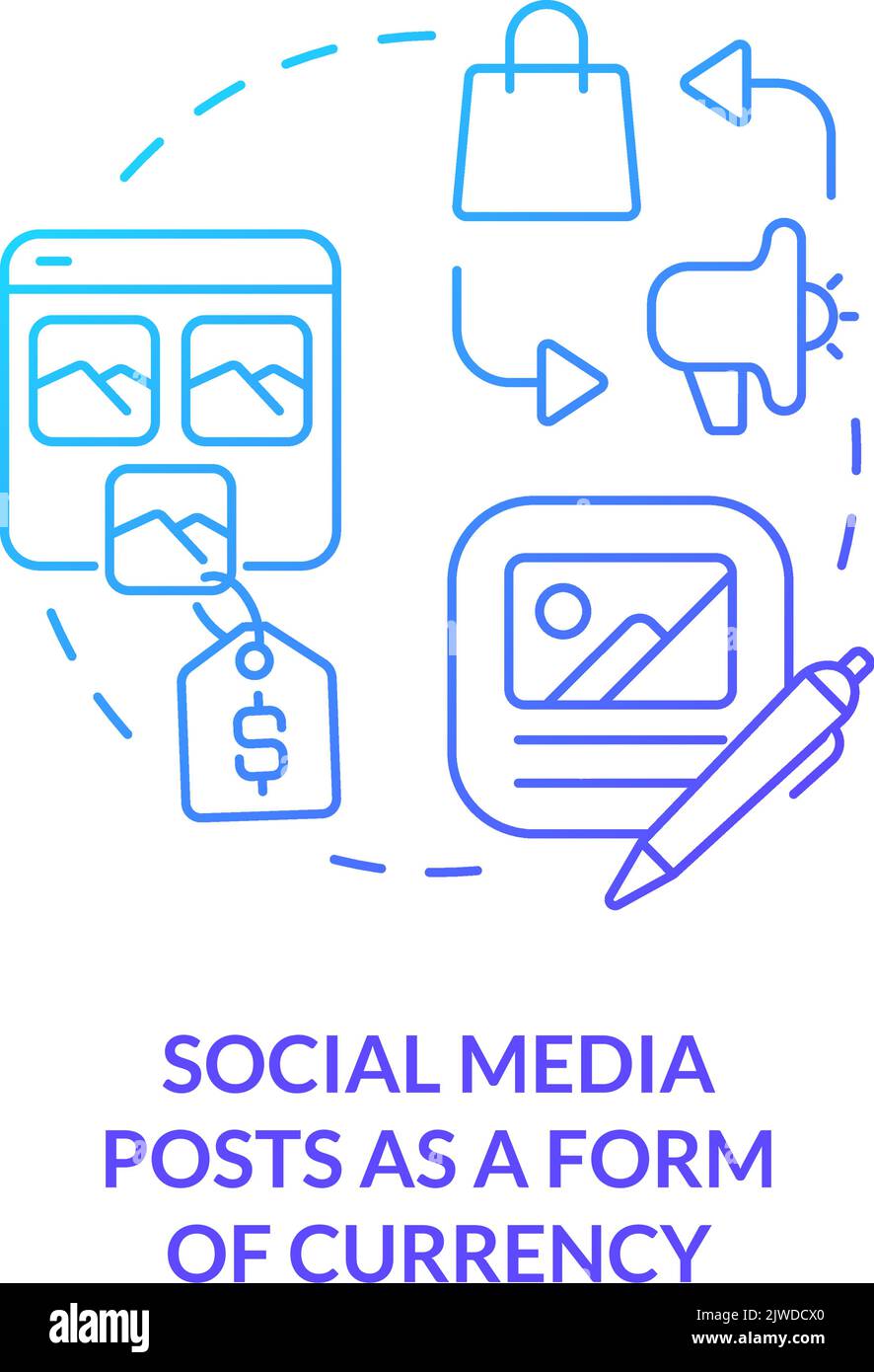 Social media posts as form of currency blue gradient concept icon Stock ...