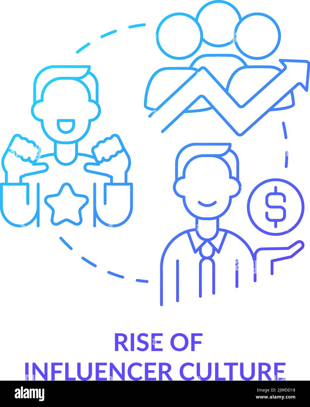 Rise of influencer culture blue gradient concept icon Stock Vector ...