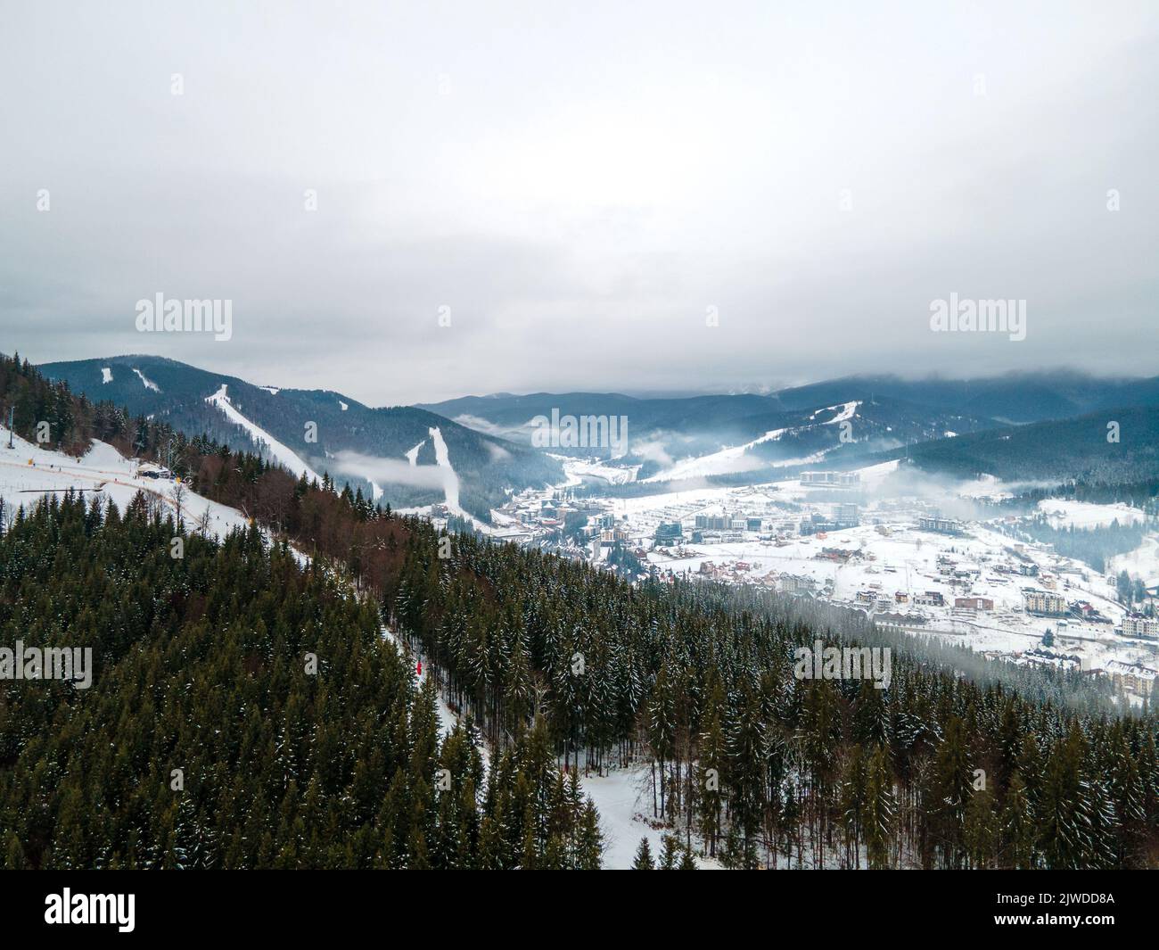 aerial view of ukrainian ski resort Stock Photo - Alamy