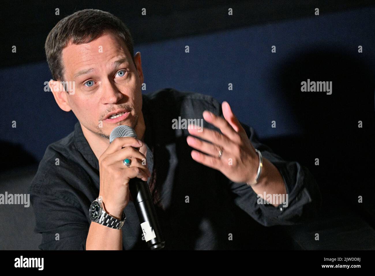 German actor Vinzenz Kiefer speaks during the press conference after ...