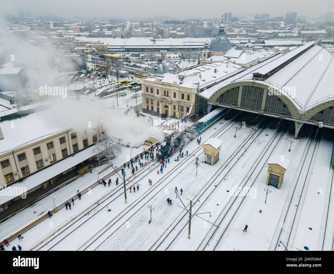 old steam retro train at Lviv railway station Stock Photo - Alamy