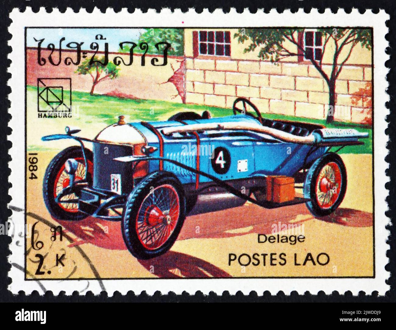 LAOS - CIRCA 1984: a stamp printed in Laos shows Delage, French classic ...