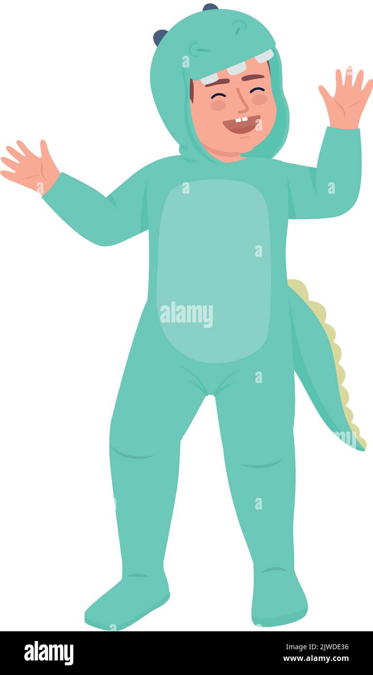 Cute boy in dinosaur costume semi flat color vector character Stock ...