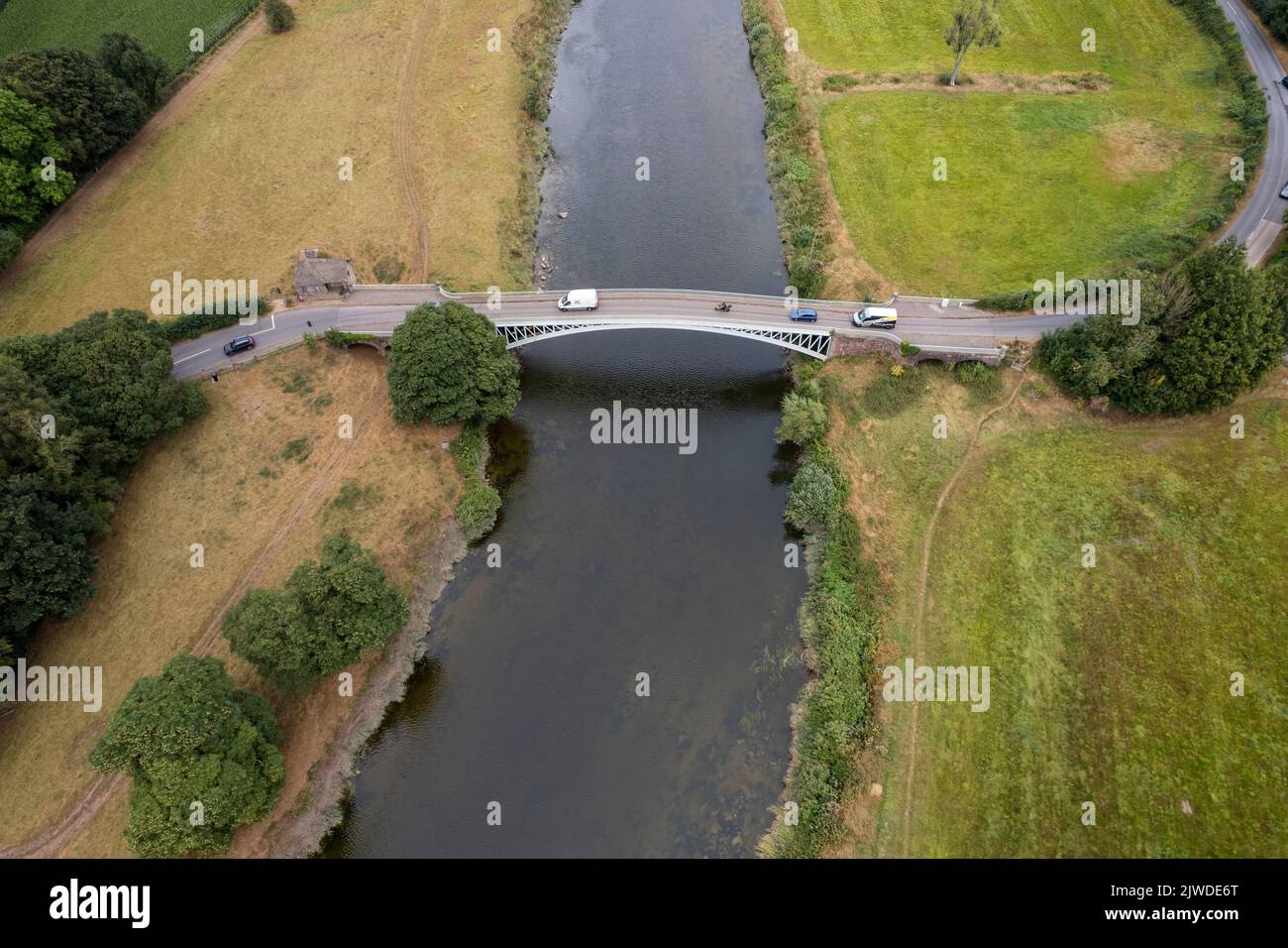 aerial view of river wye and the wye valley at bigsweir bridge ...