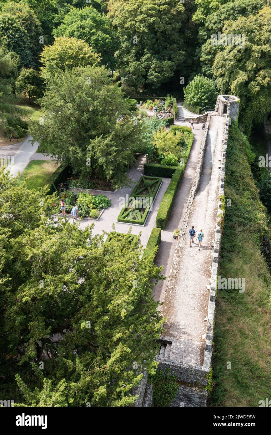 Aerial view looking down from from the Blarney Stone's tower at Blarney ...