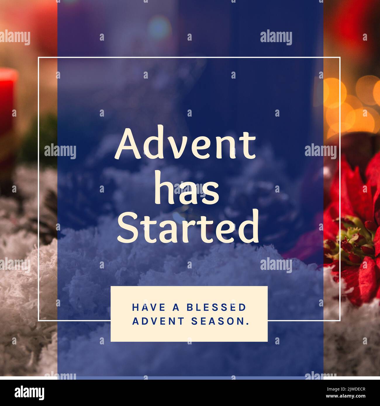 Composition of advent has started text over decorations Stock Photo - Alamy