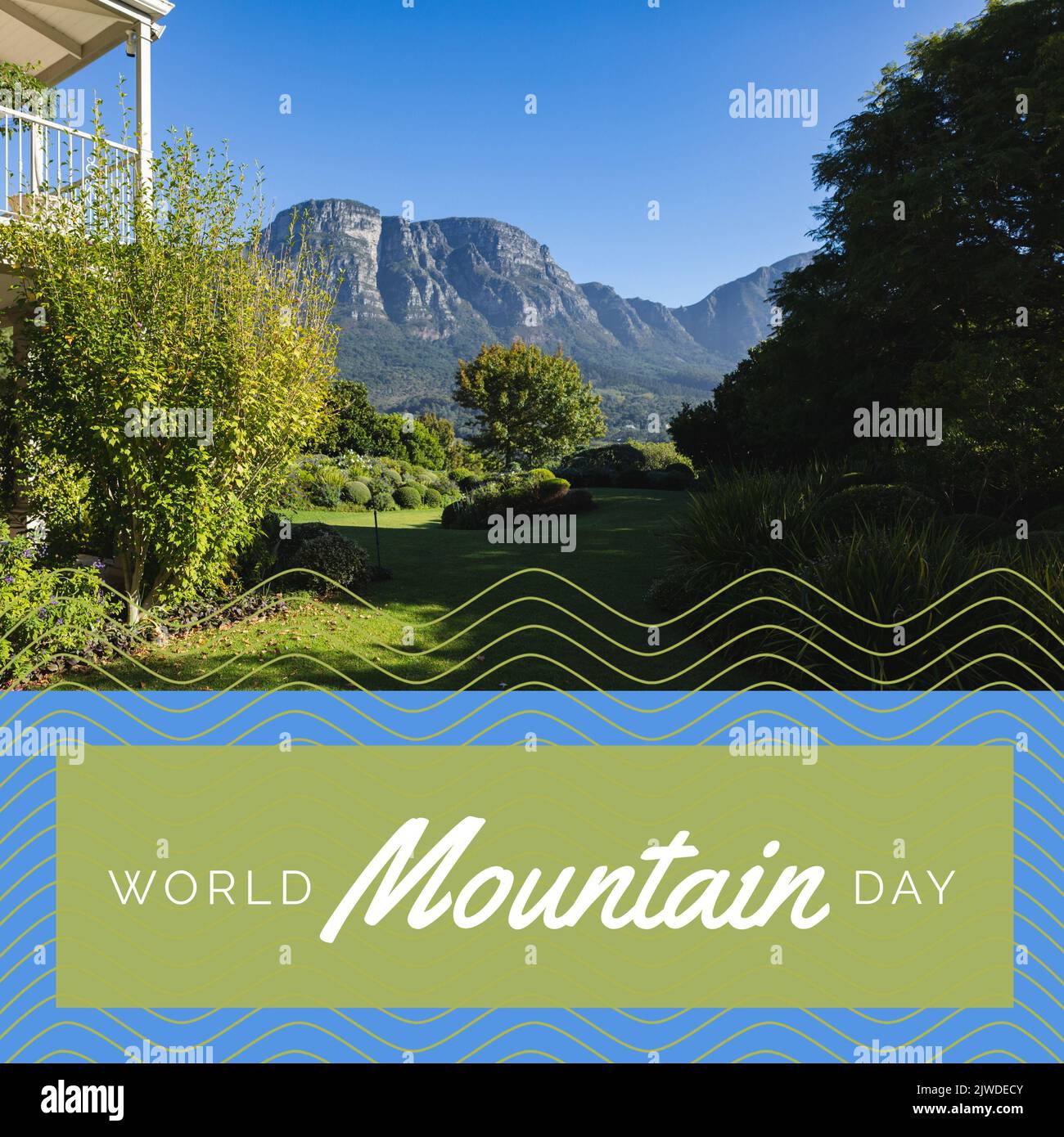 Composition of world mountain day text over landscape Stock Photo - Alamy