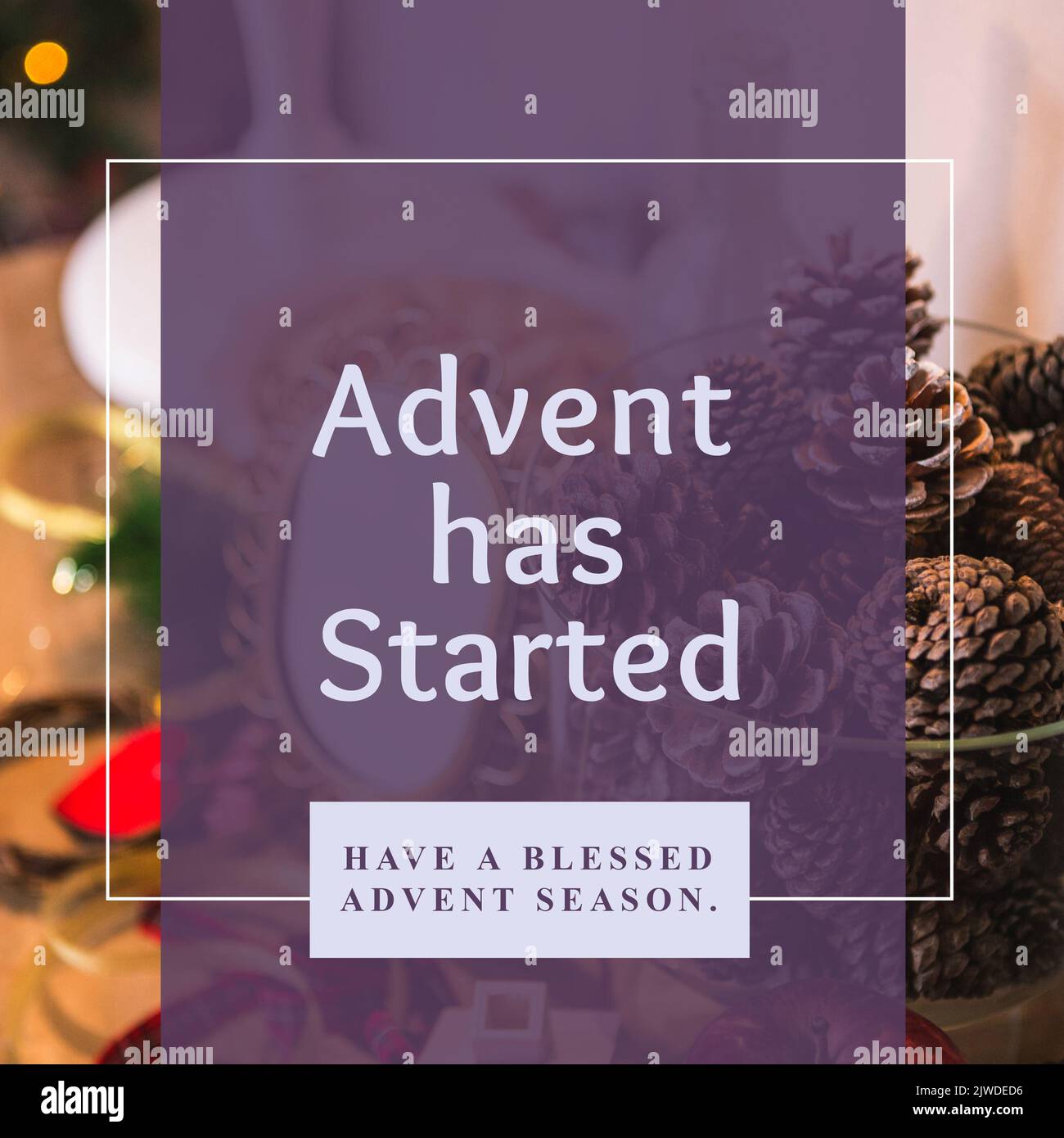 Composition of advent has started text over pines and decorations Stock ...