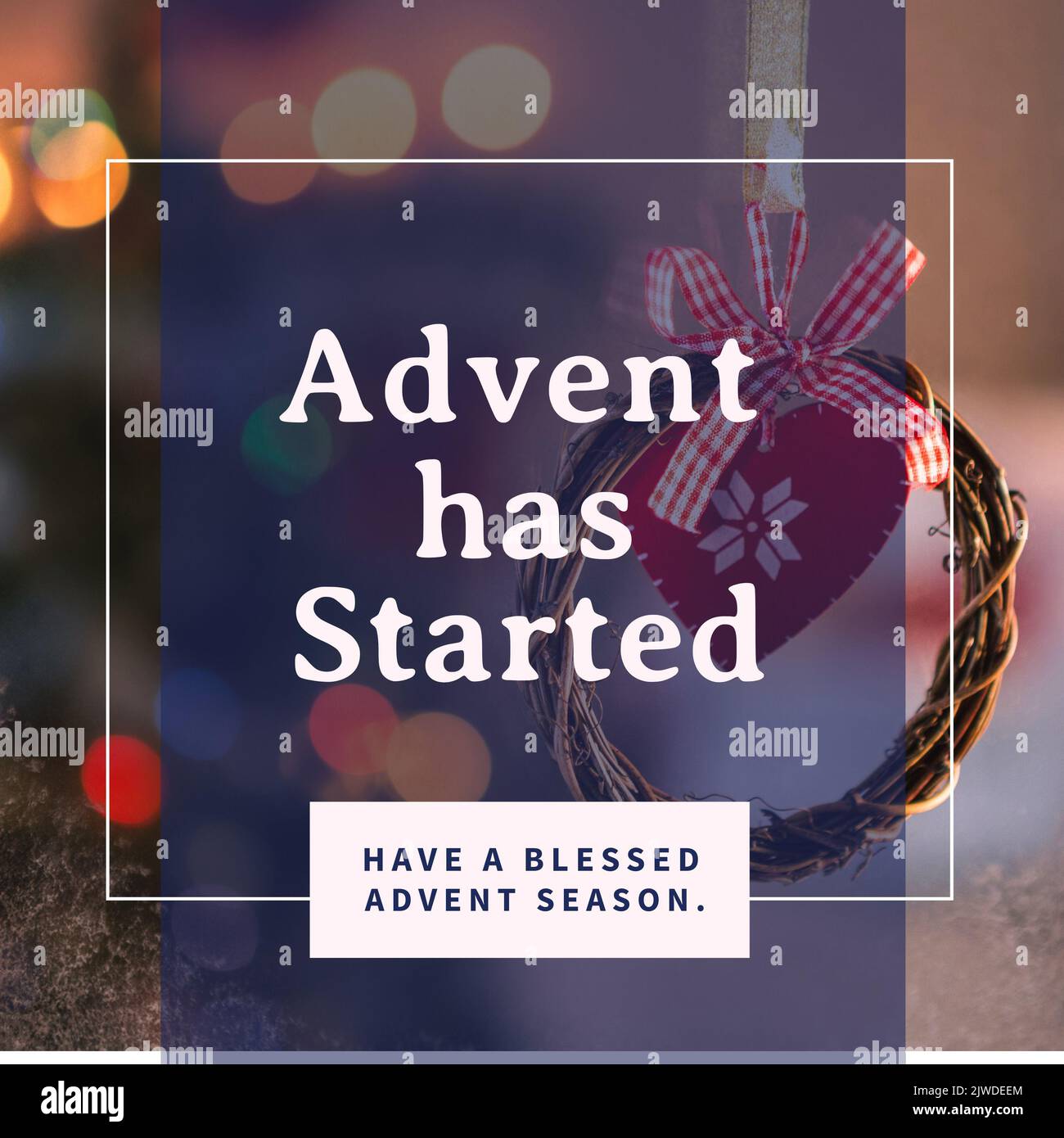 Composition of advent has started text over decorations Stock Photo - Alamy
