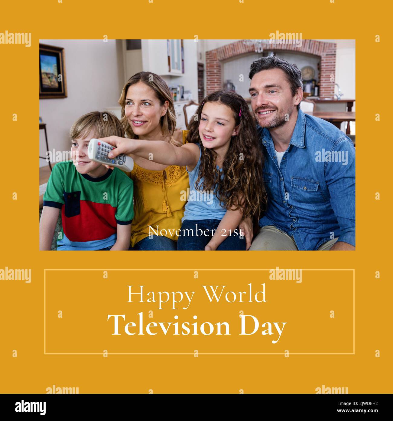 Composition of happy world television day text with caucasian family ...