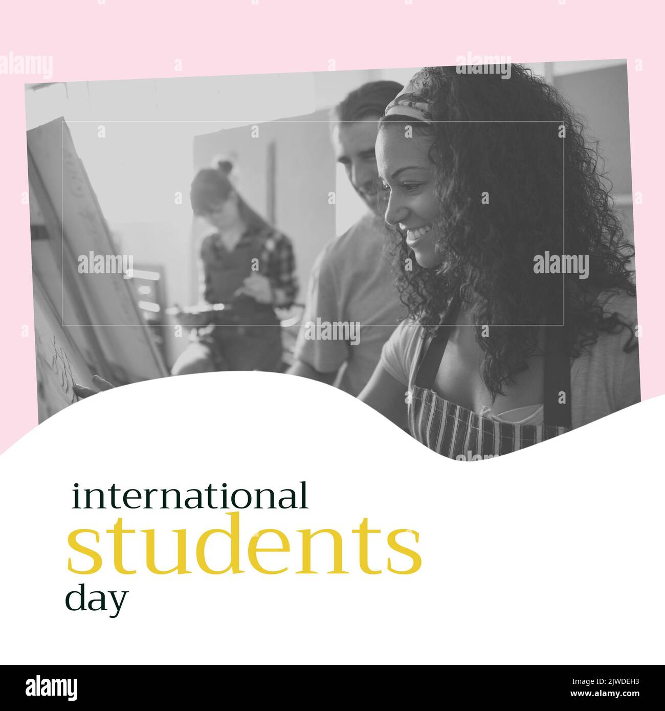 Composition of international students day text with diverse students ...