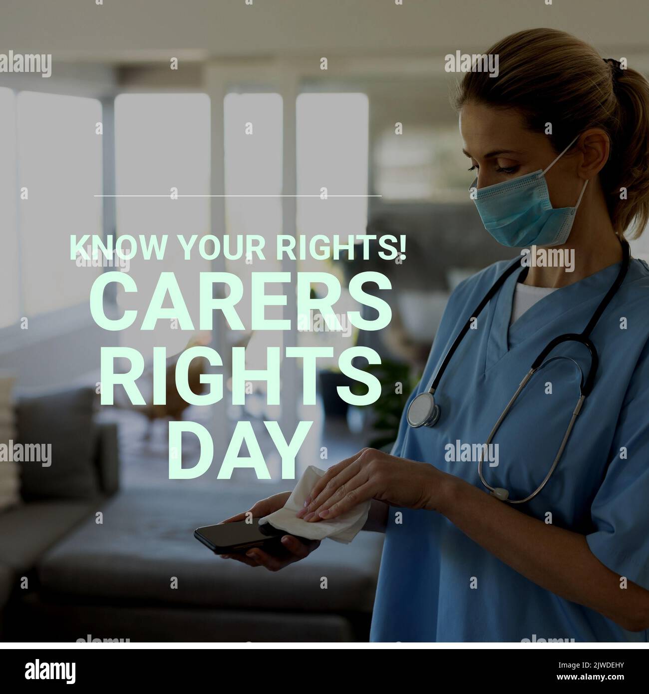 Composition of carers rights day text with caucasian female doctor ...