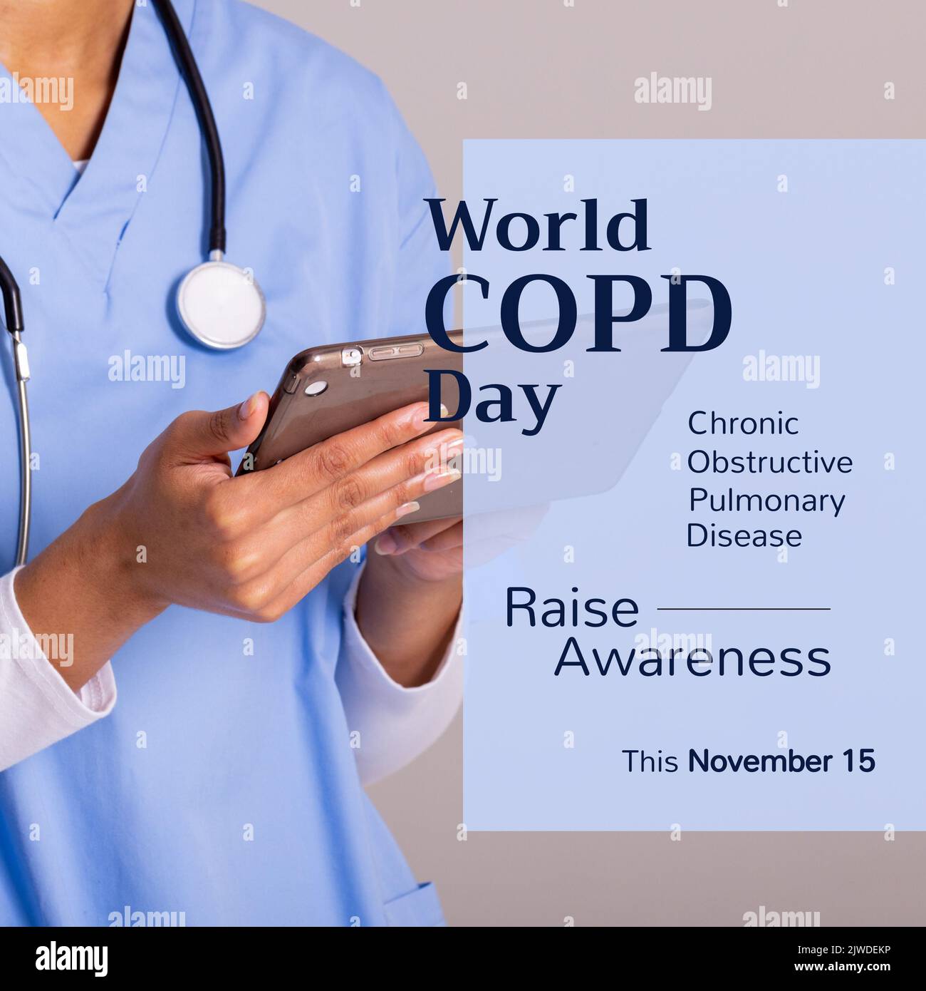 Composition of world copd day raise awareness text with biracial female ... Composition of world copd day raise awareness text with biracial female ...