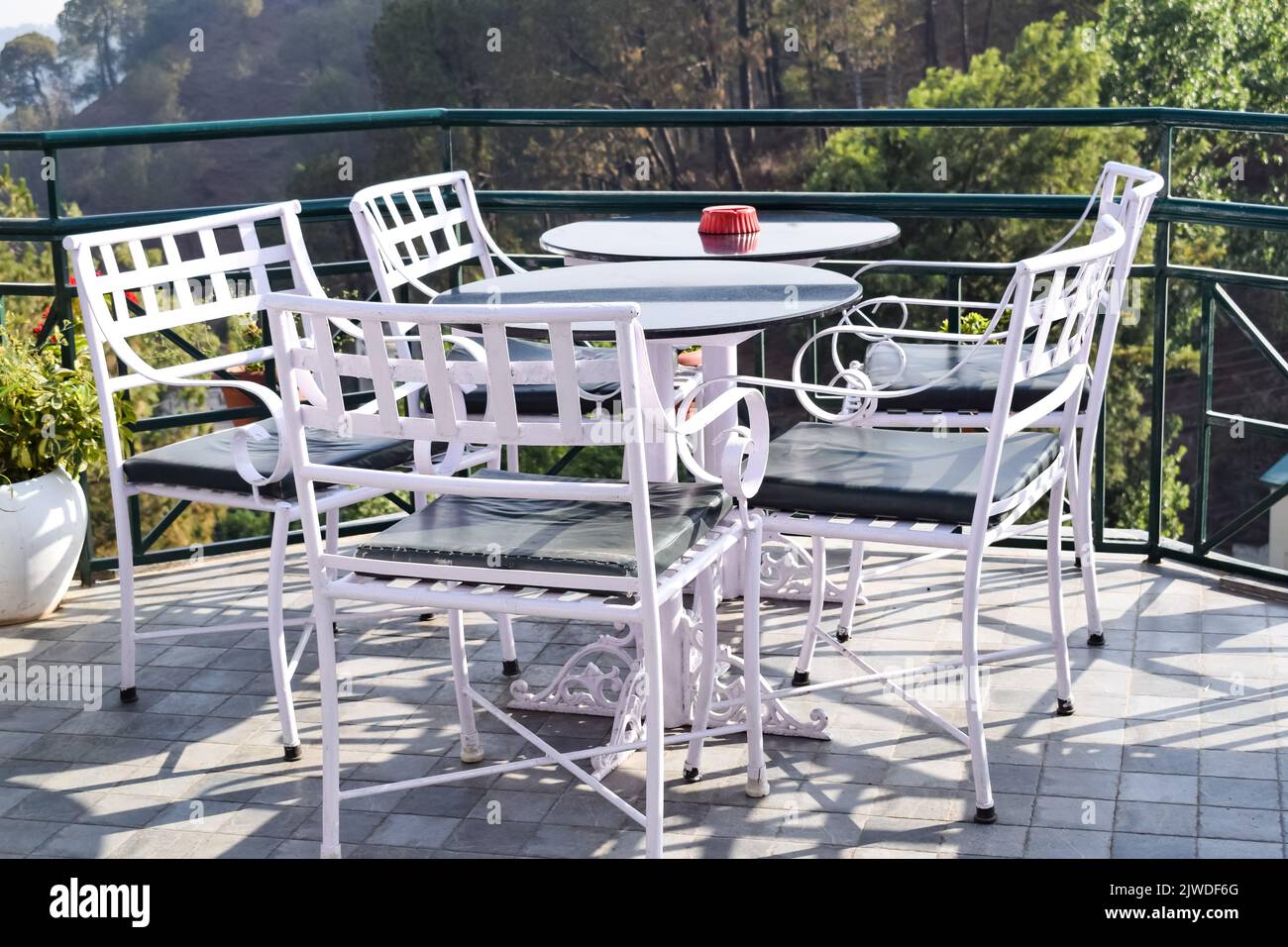 Early morning view of Modern rooftop restaurant at Kasauli, Himachal ...
