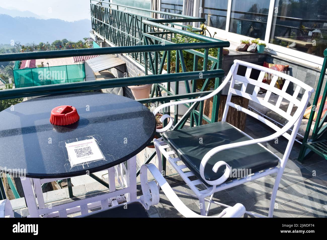 Early morning view of Modern rooftop restaurant at Kasauli, Himachal ...