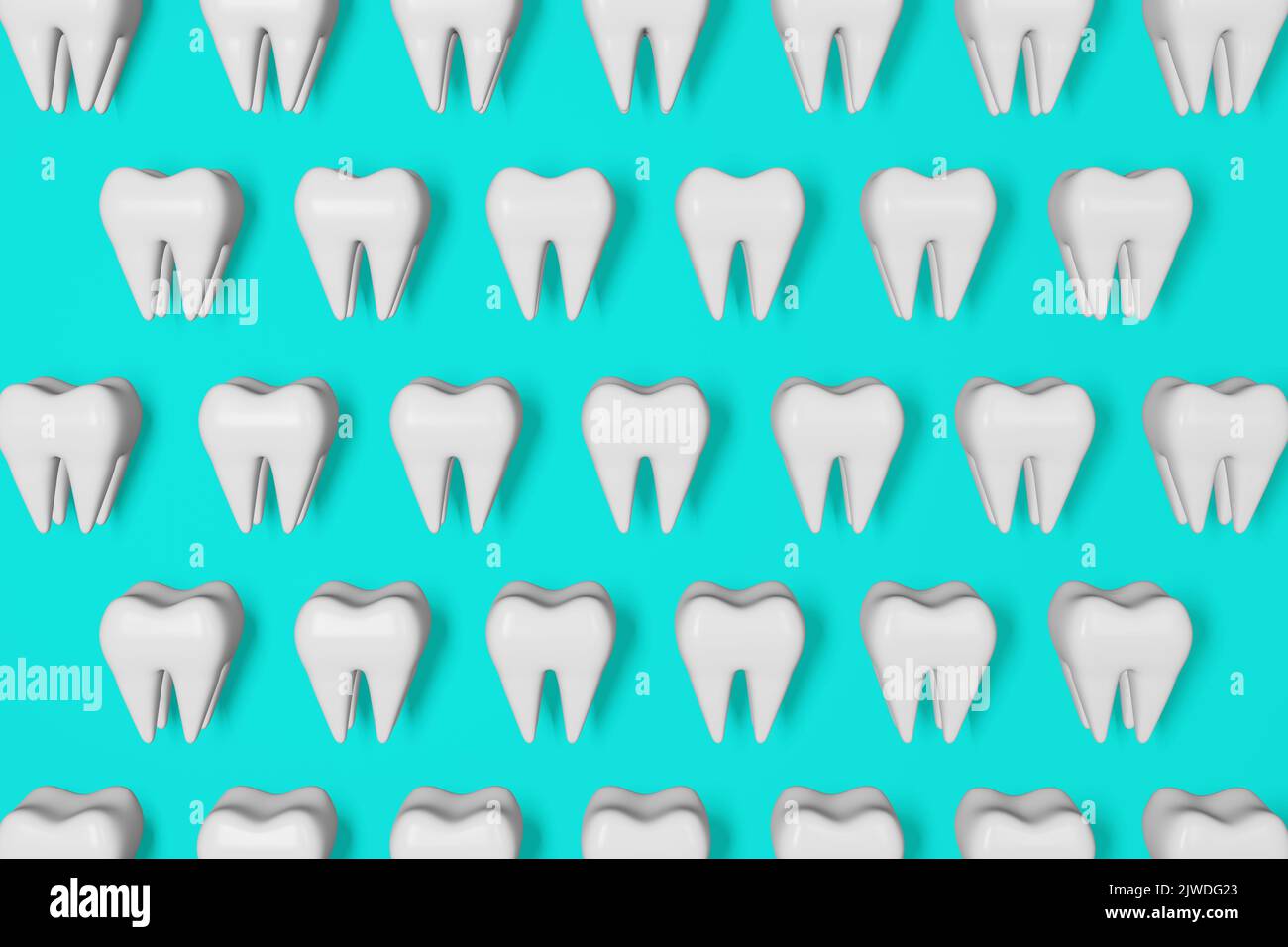 White healthy teeth motion 3D rendering pattern on blue background ...
