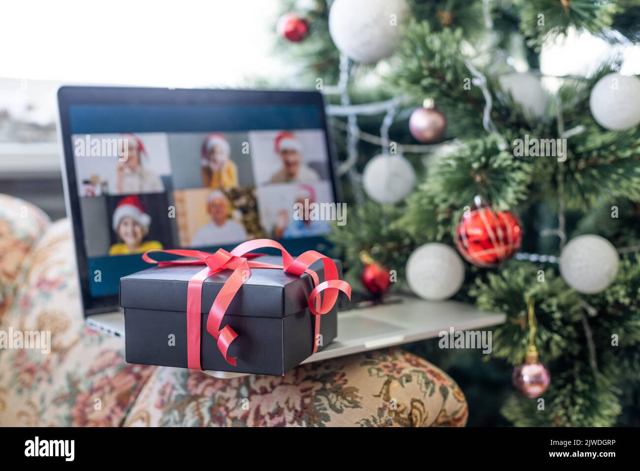 Virtual Christmas day house party. video conferencing, video call via ...