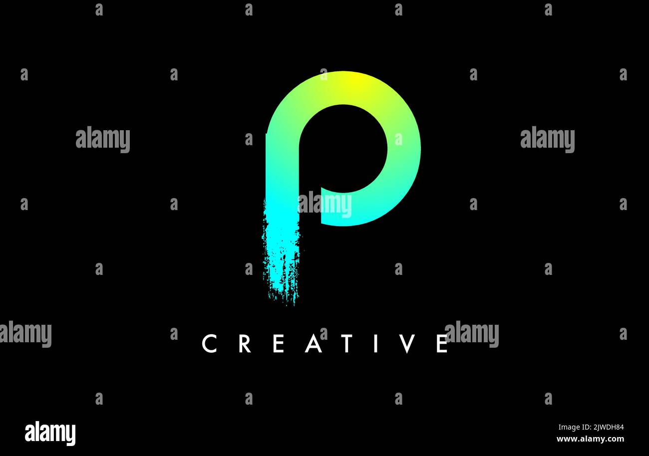 Letter P Logo Icon Design with Rounded Shape and Artistic Brush Stroke ...