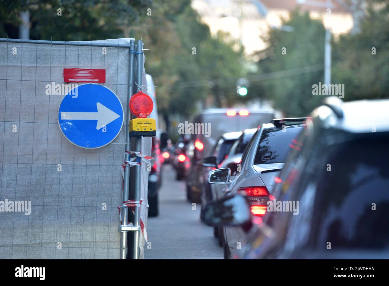 Traffic jam in front of a construction site in Vienna, Austria Stock ...