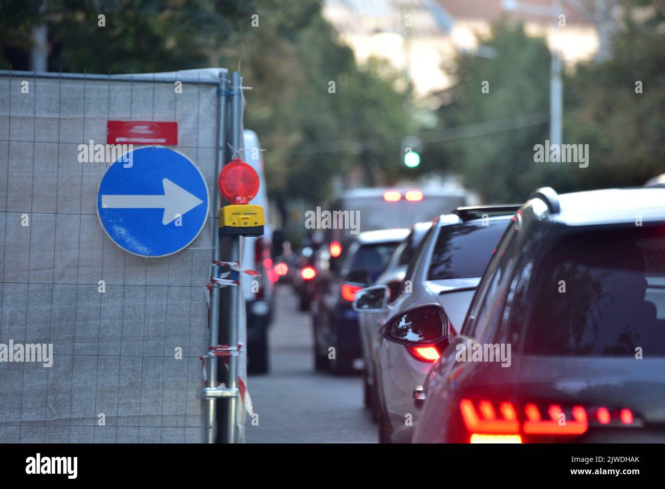 Traffic jam in front of a construction site in Vienna, Austria Stock ...