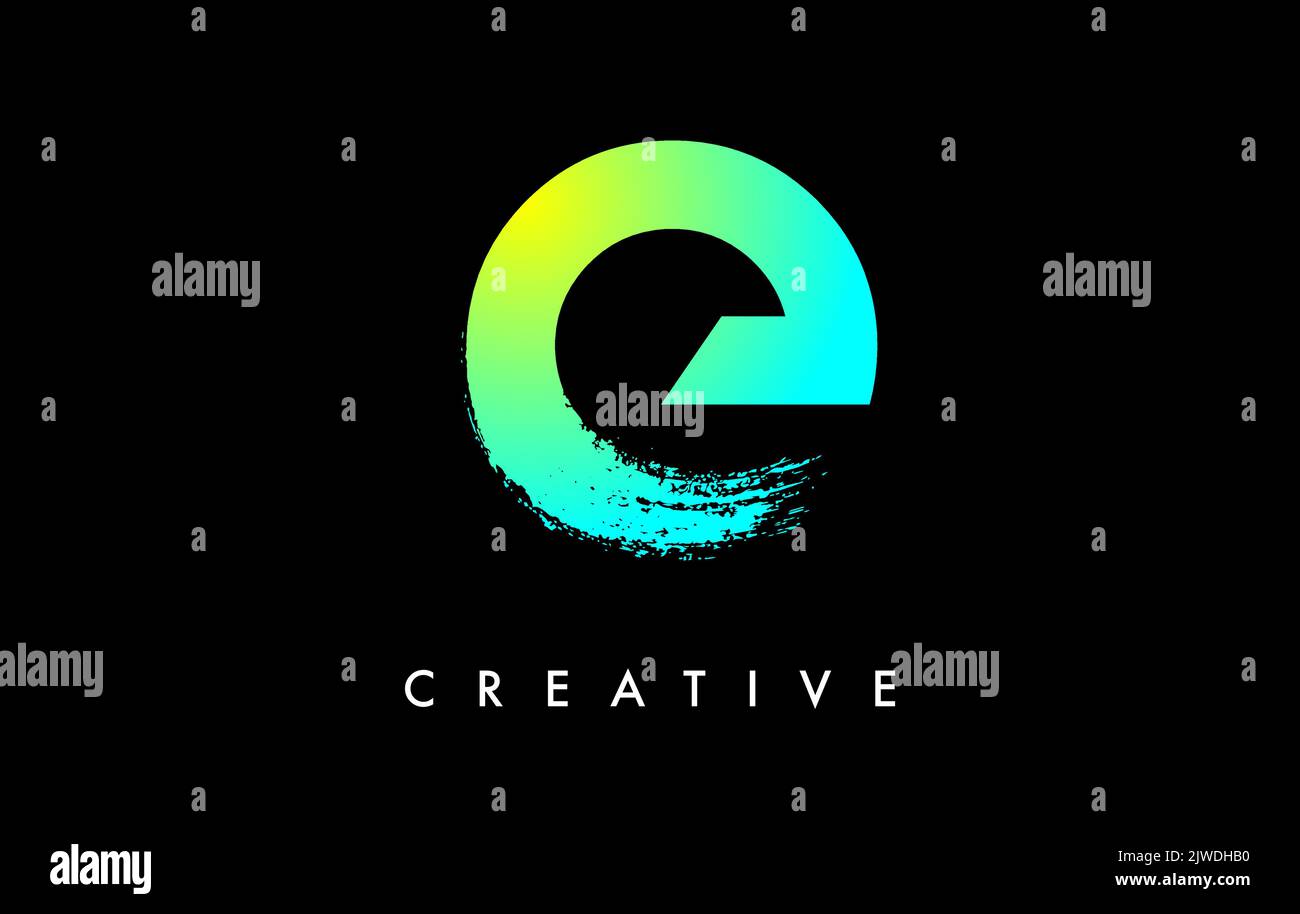 Letter E Logo Icon Design with Rounded Shape and Artistic Brush Stroke Ending. Letter e in Green ...