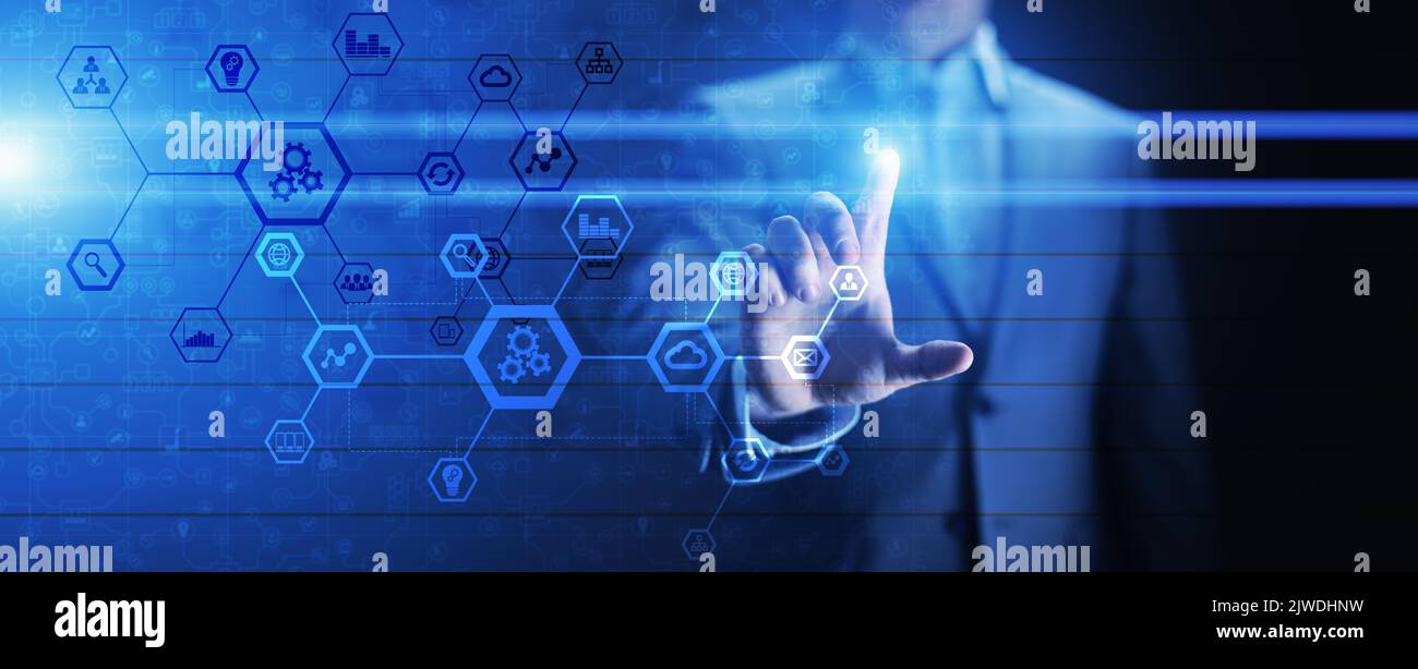 Automation system structure on virtual screen. Smart manufacturing ...