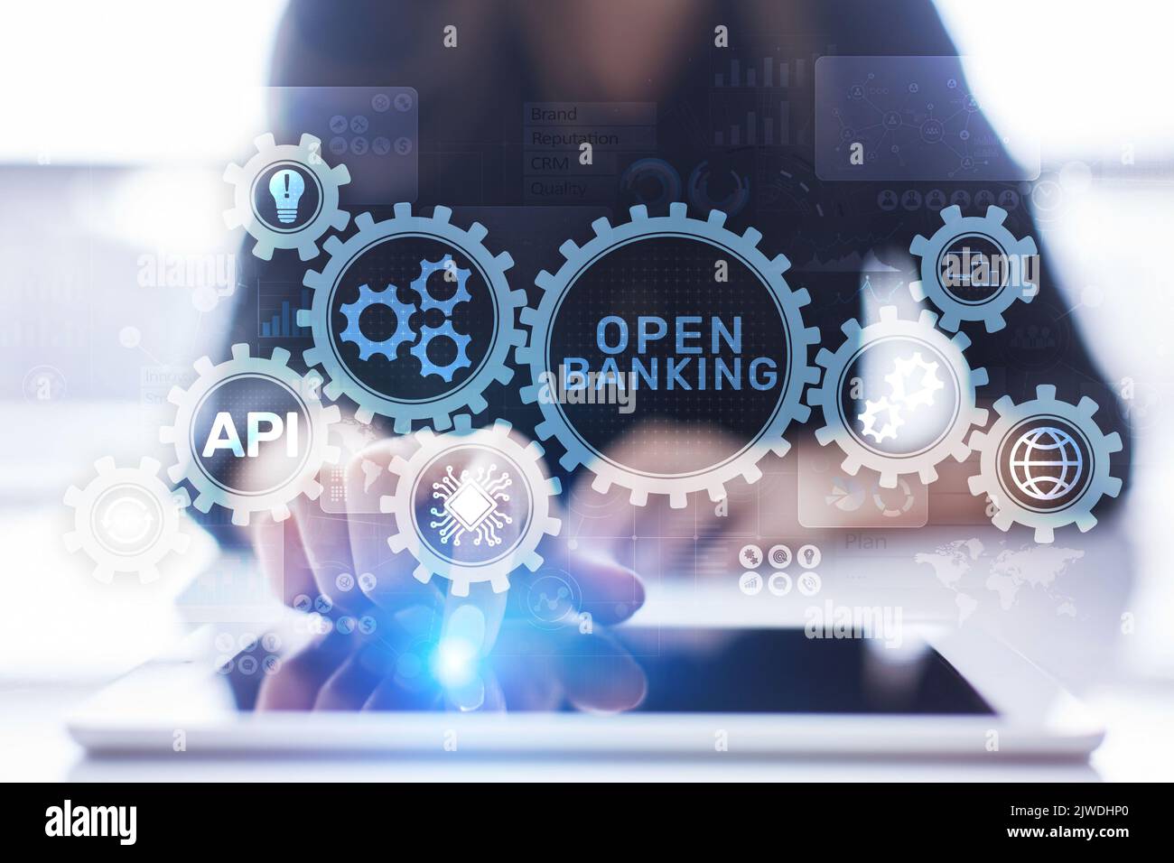 Open banking financial technology fintech concept on virtual screen ...