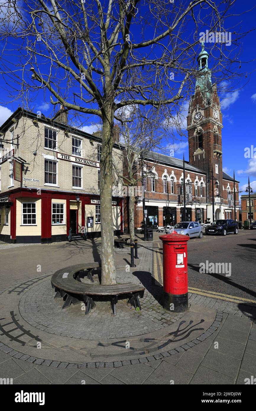 The town hall and market place, March town, Cambridgeshire; England, UK ...