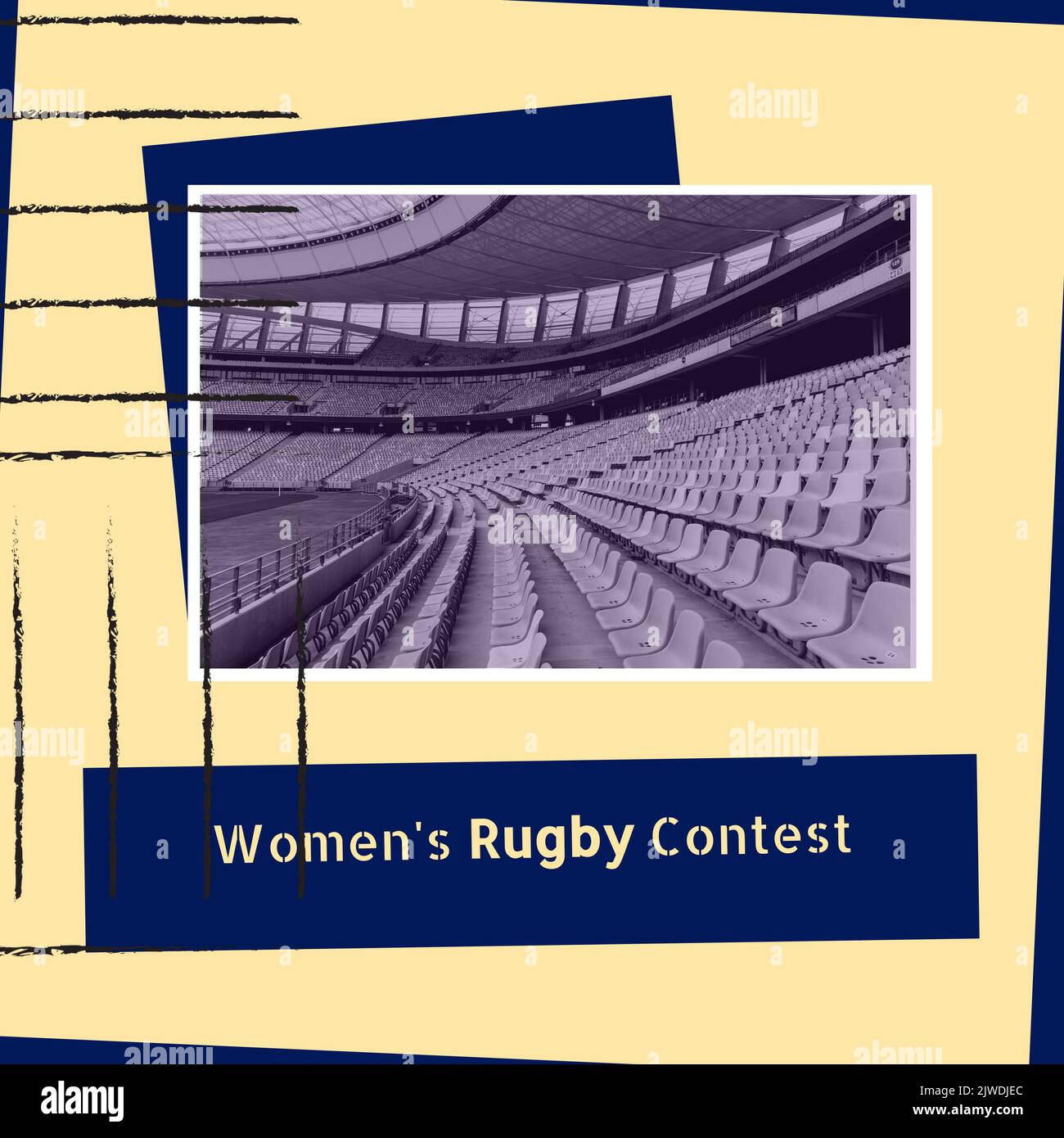 Composition of womens rugby contest text over sports stadium Stock ...