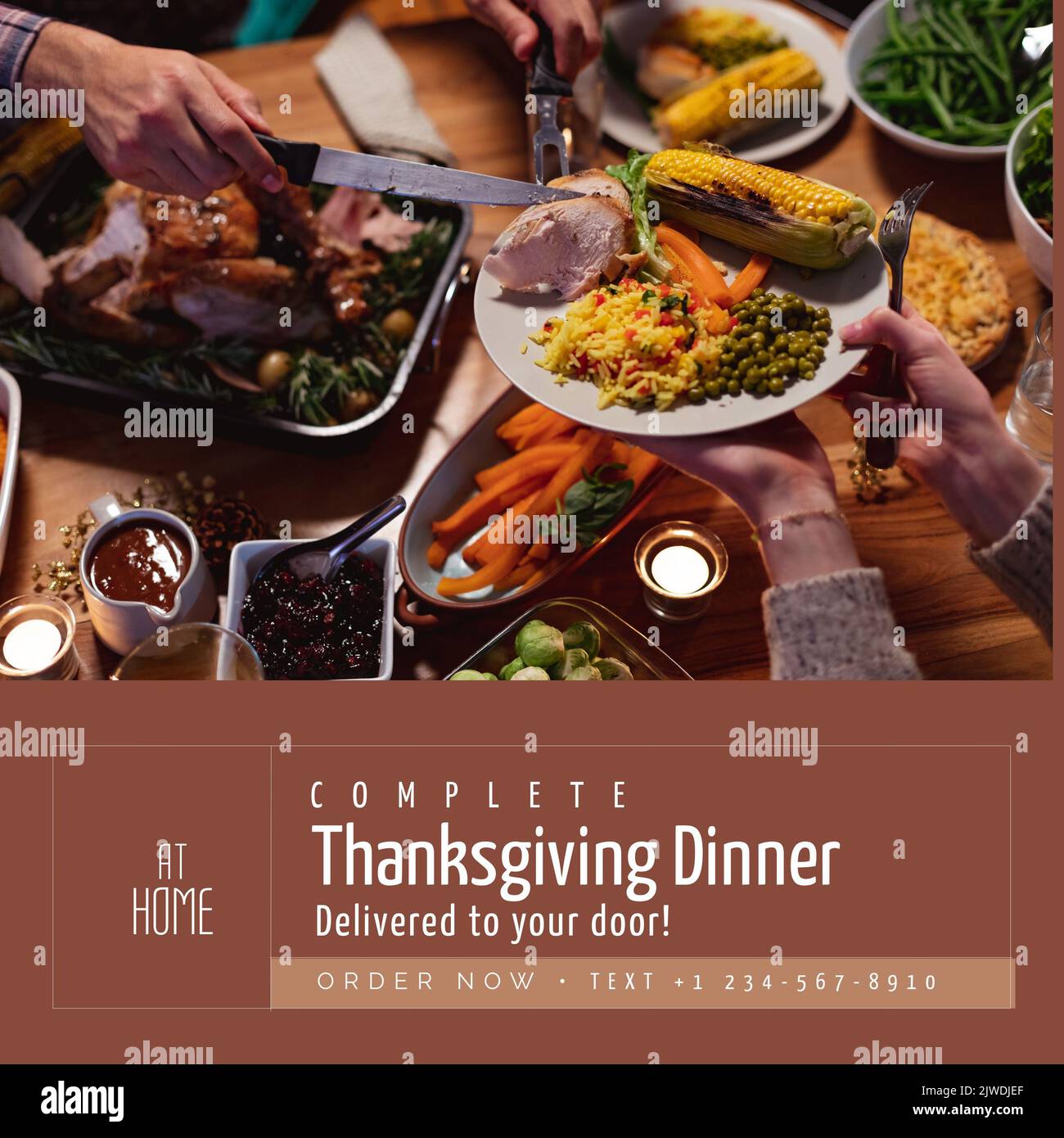Composition of thanksgiving dinner text over caucasian family having ...