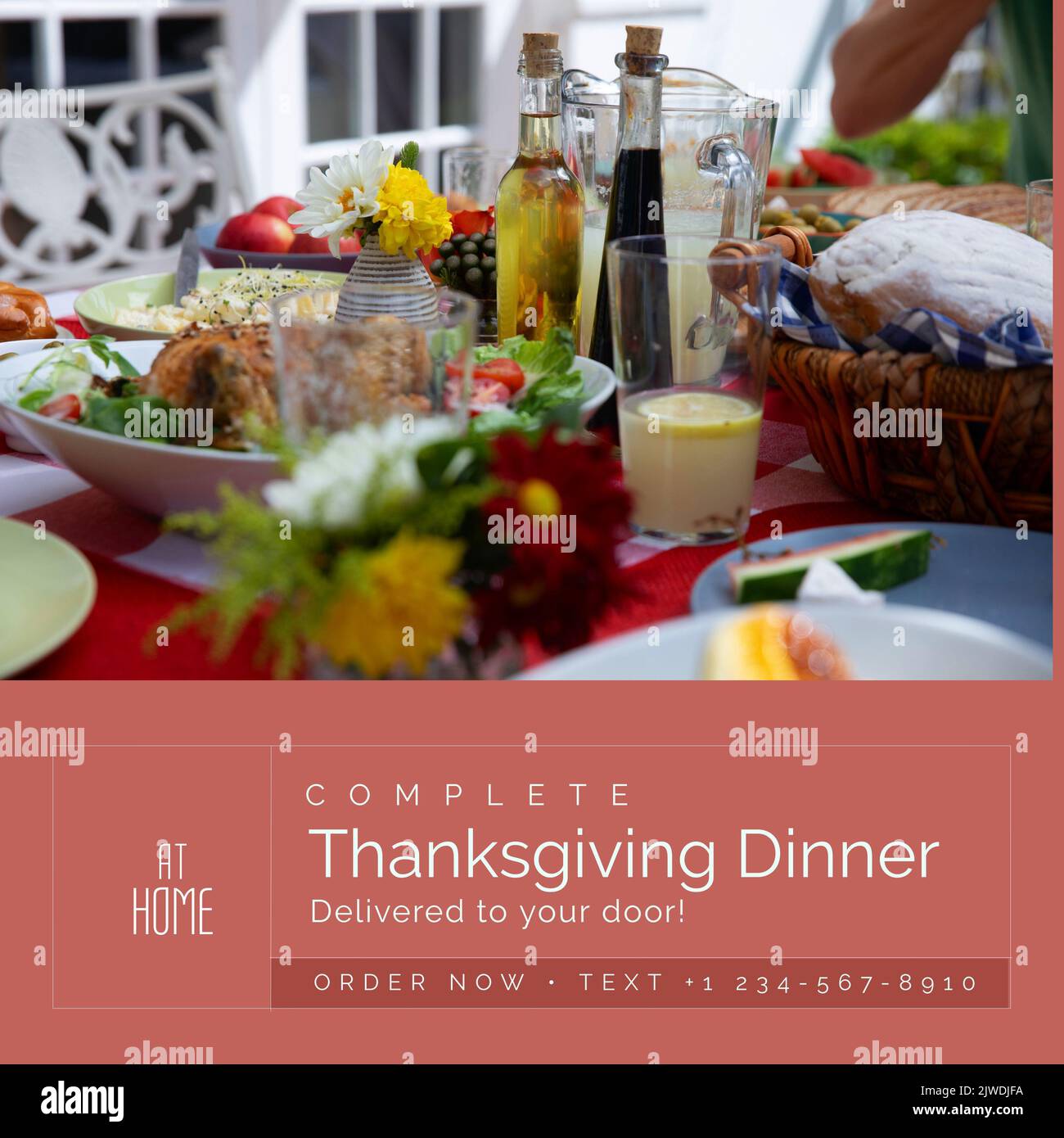 Composition of thanksgiving dinner text over caucasian family having ...