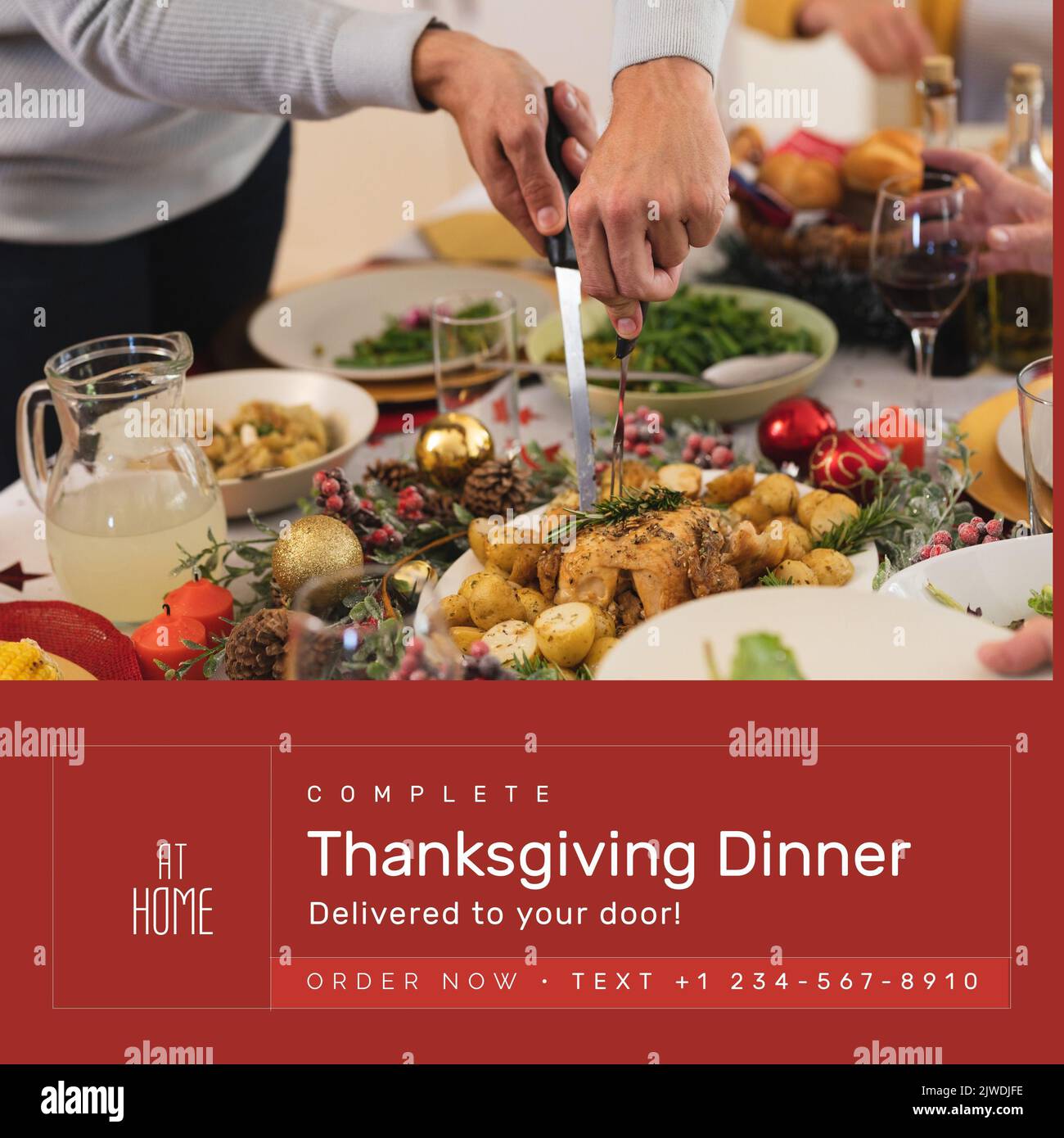 Composition of thanksgiving dinner text over caucasian family having ...