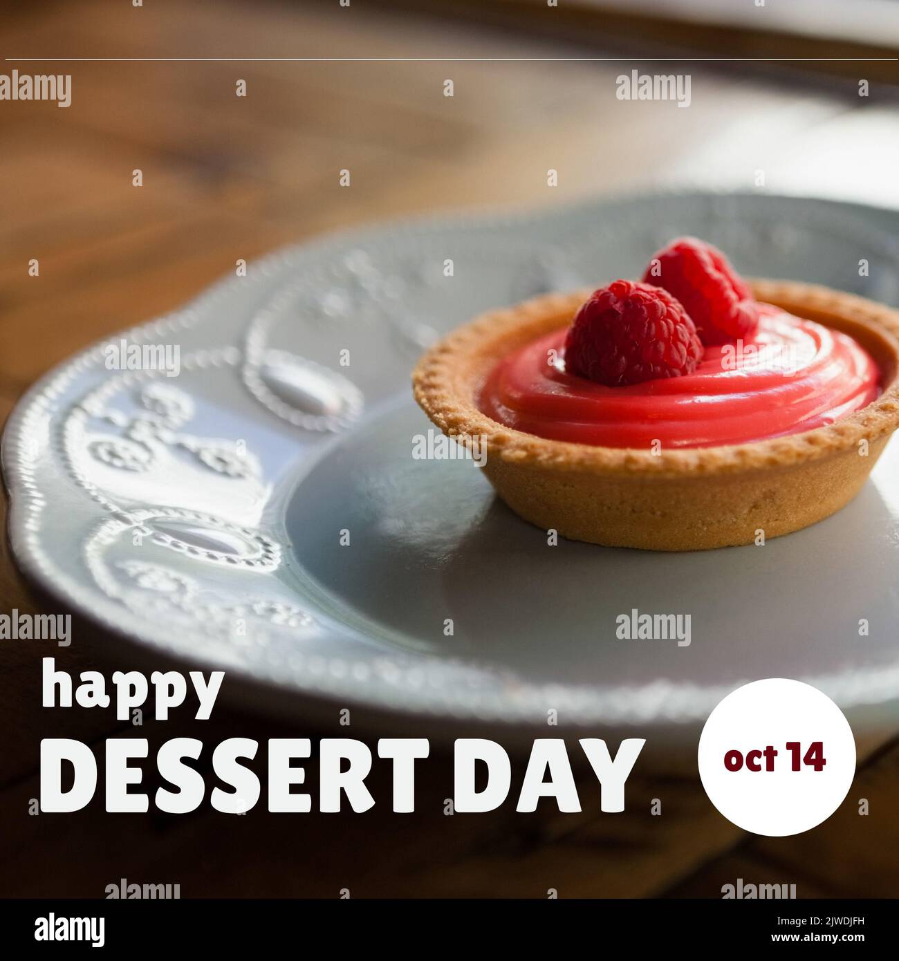 Composition of happy dessert day text over cake Stock Photo - Alamy