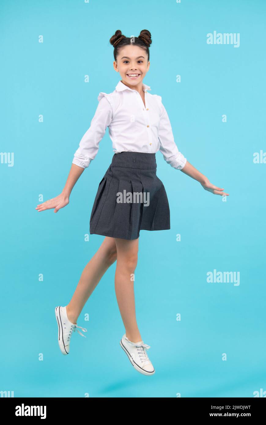 Happy teenager, positive and smiling emotions of teen girl. Full length ...