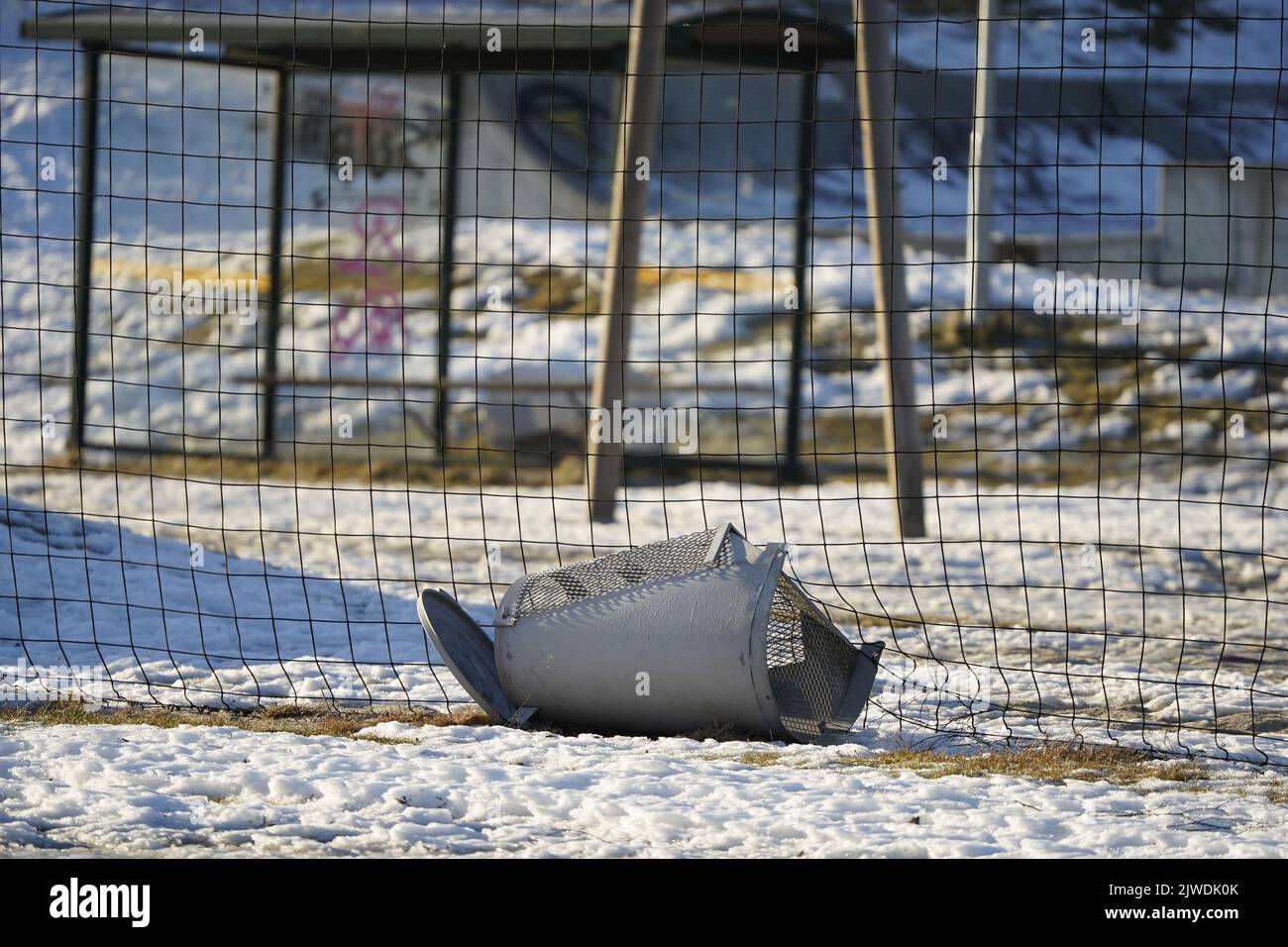 The fallen trash can on the outside Stock Photo - Alamy