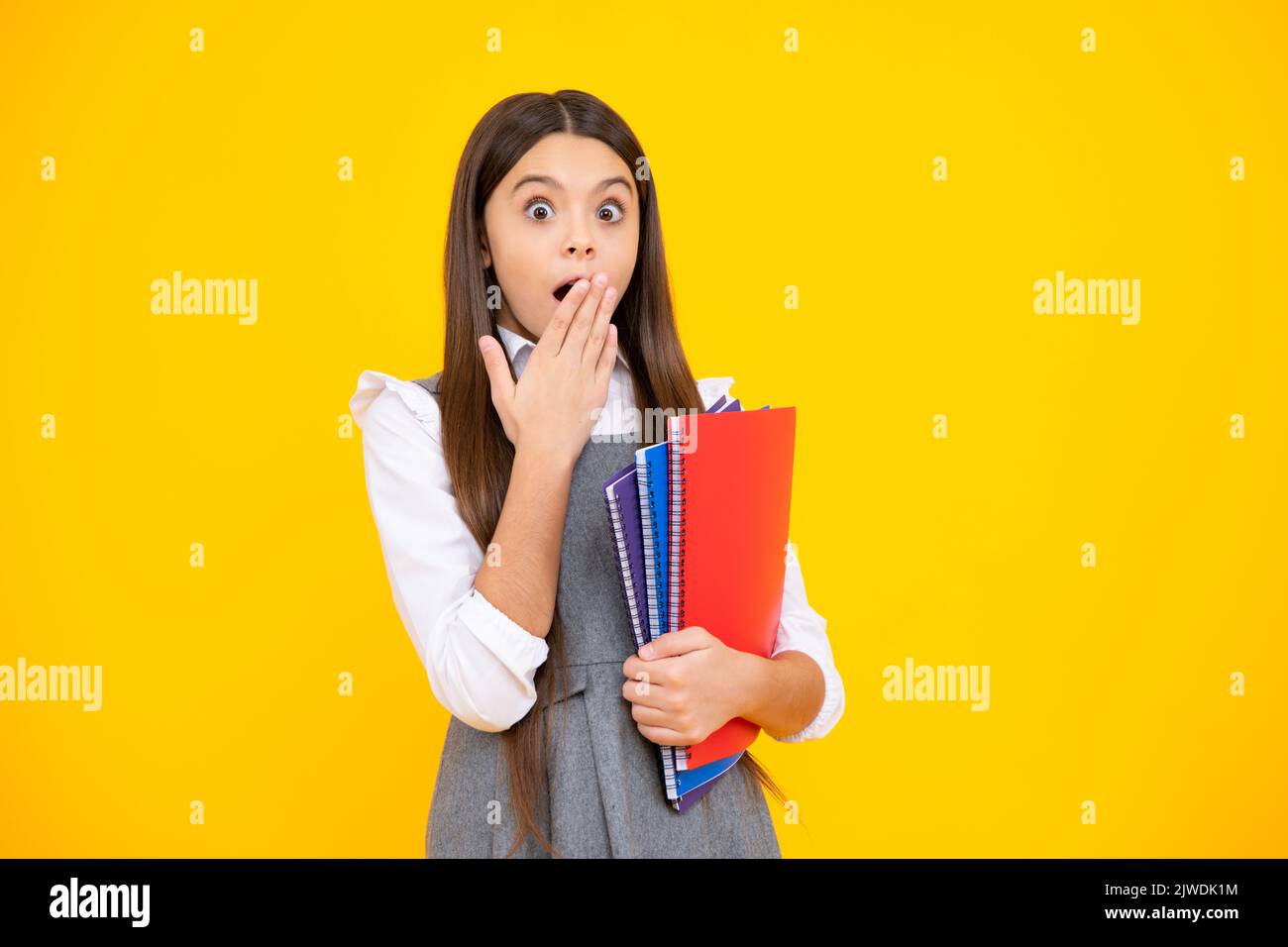 Teenager school girl study with books. Learning knowledge and kids ...