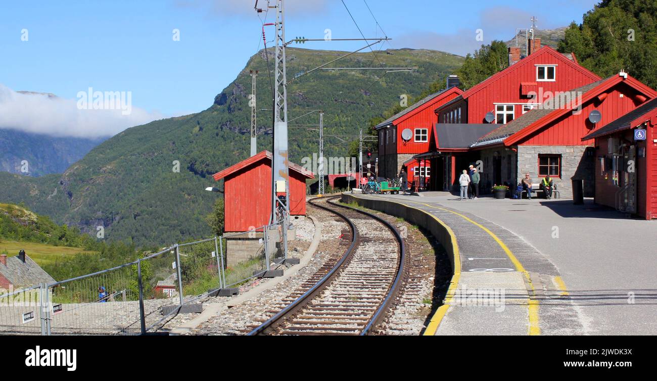Waiting for the Flamsbana Railway train at Myrdal Station, near Flam in ...